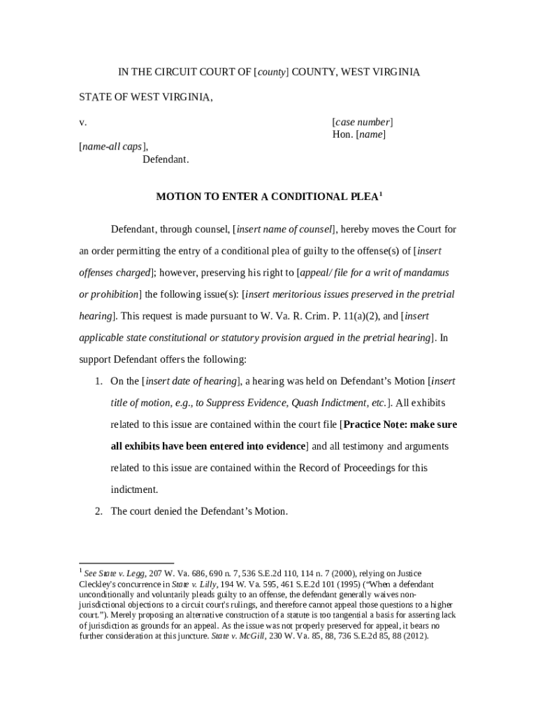 Conditional Plea Agreement Doc Template | pdfFiller