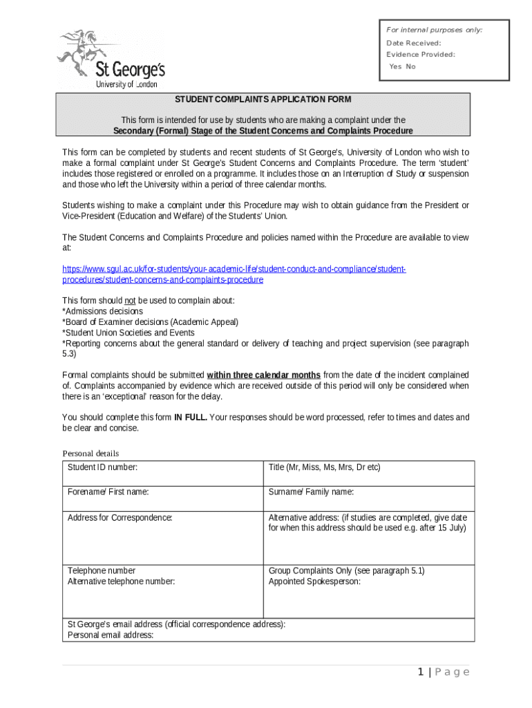 Student Complaints (al Stage) 2021-22 Doc Template | pdfFiller
