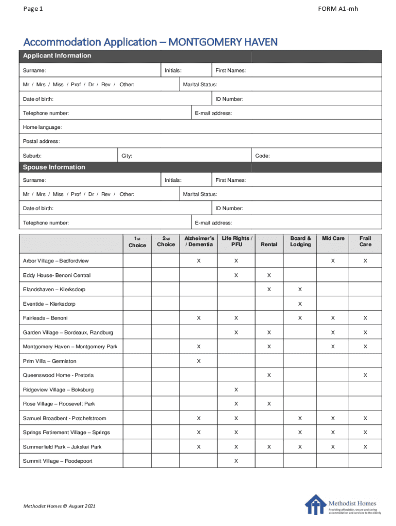 Fillable Online Rental application - MONTGOMERY HAVEN - Methodist Homes Fax Email Print - pdfFiller