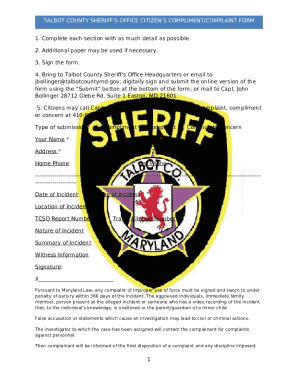 Talbot County Sheriffs Office Citizens Compliment/Complaint Doc ...