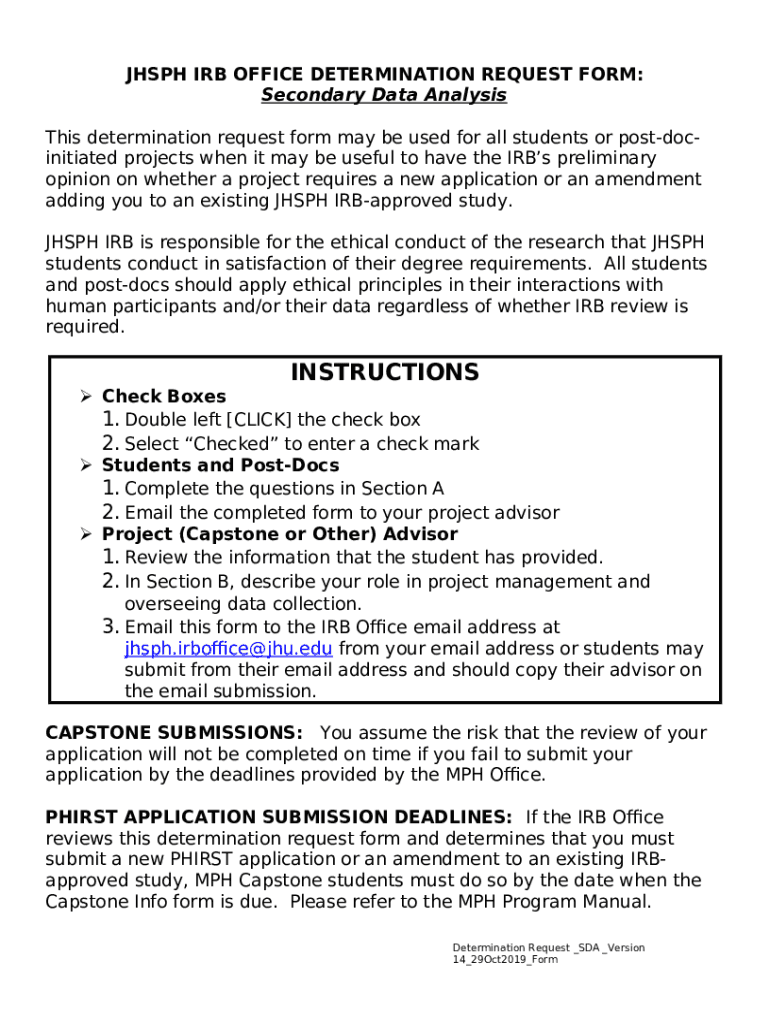 IRB Office Determination Request for Secondary ... Doc Template | pdfFiller