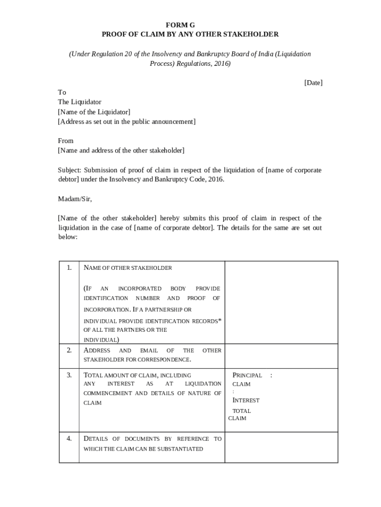 F PROOF OF CLAIM BY ANY OTHER STAKEHOLDER ... Doc Template | pdfFiller