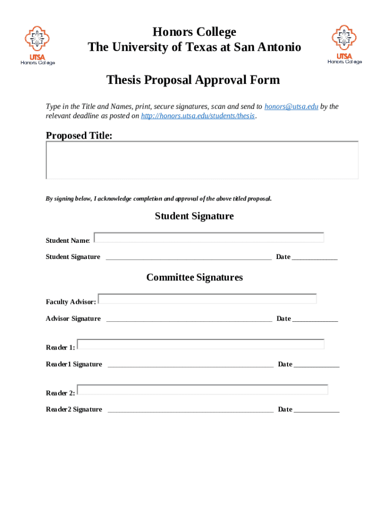 Thesis Proposal/Thesis Registration - honors utsa Doc Template | pdfFiller