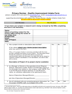 Privacy Review - Quality Improvement Intake Doc Template | pdfFiller