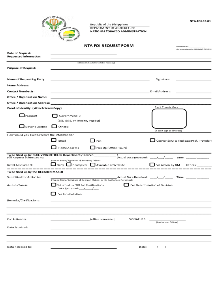 Fillable Online nta da gov NTA FOI REQUEST FORM - National Tobacco Administration Fax Email ...