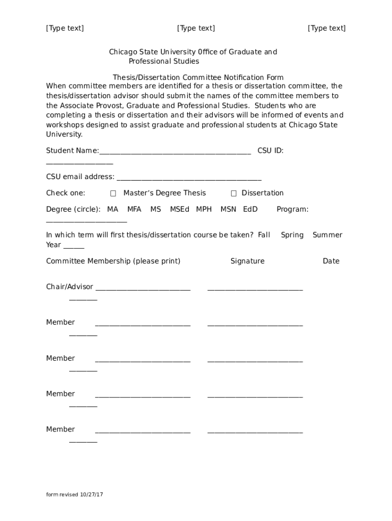 Thesis/Dissertation Committee Notification Doc Template | pdfFiller