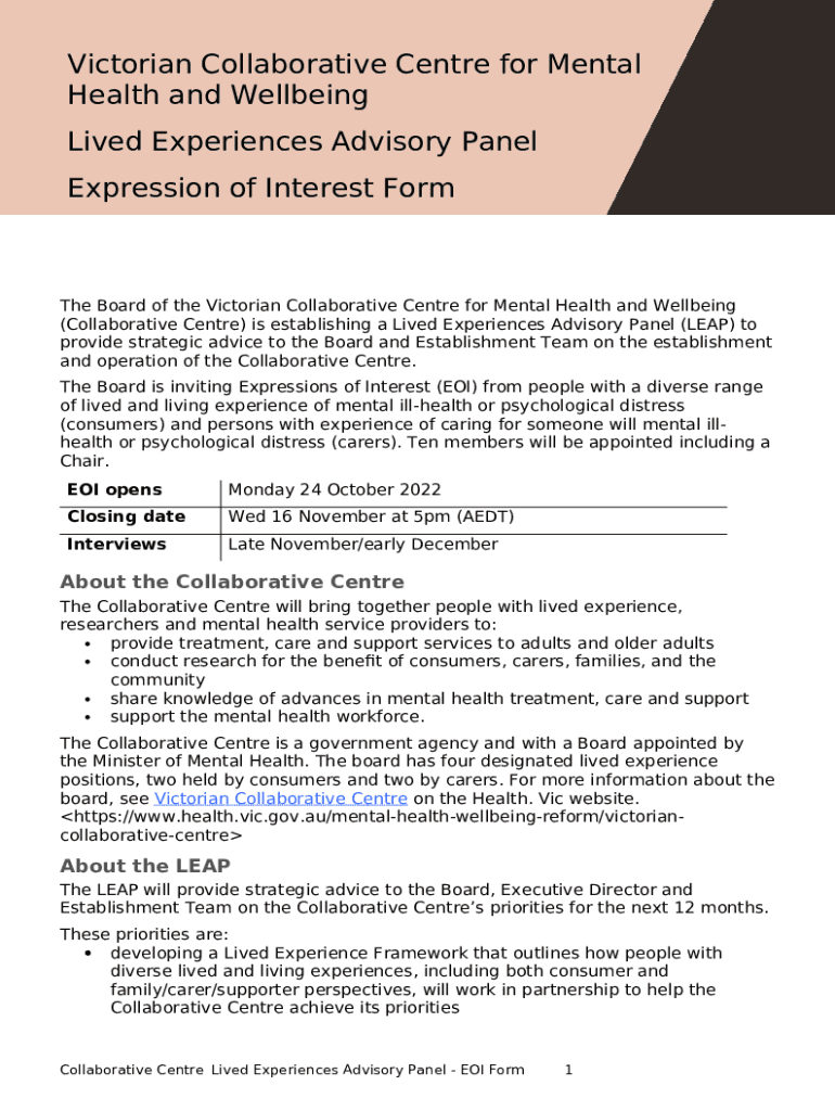 Expression of Interest : Lived Experiences Advisory Panel Doc Template ...