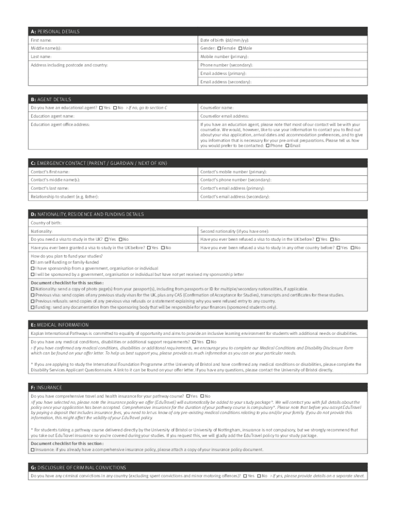 Fillable Online Application form Pathway courses for UK universities ...