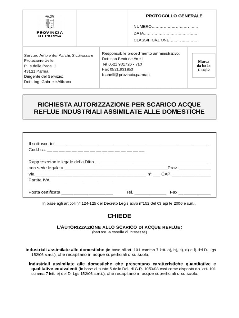 richiesta autorizzazione per scarico acque reflue industriali ... Doc ...