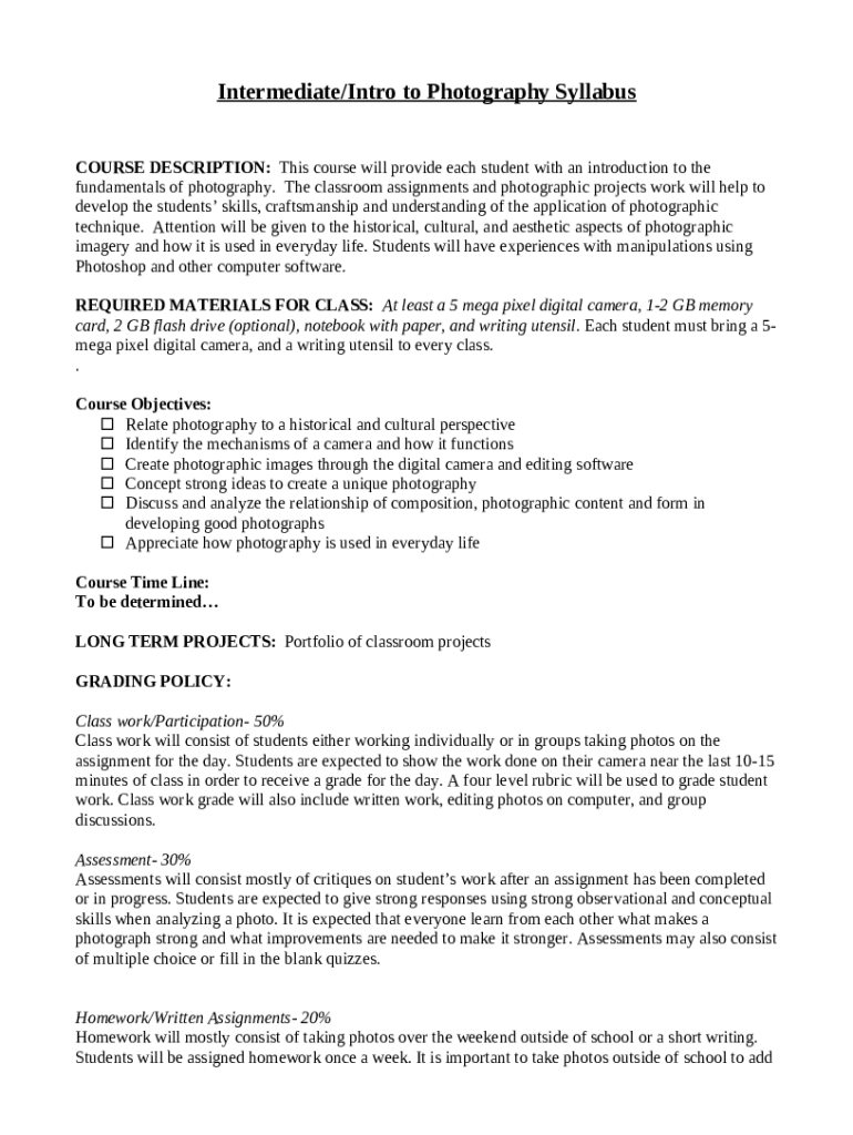 Photography (PHOTO)Penn State - PSU Bulletin Doc Template | pdfFiller