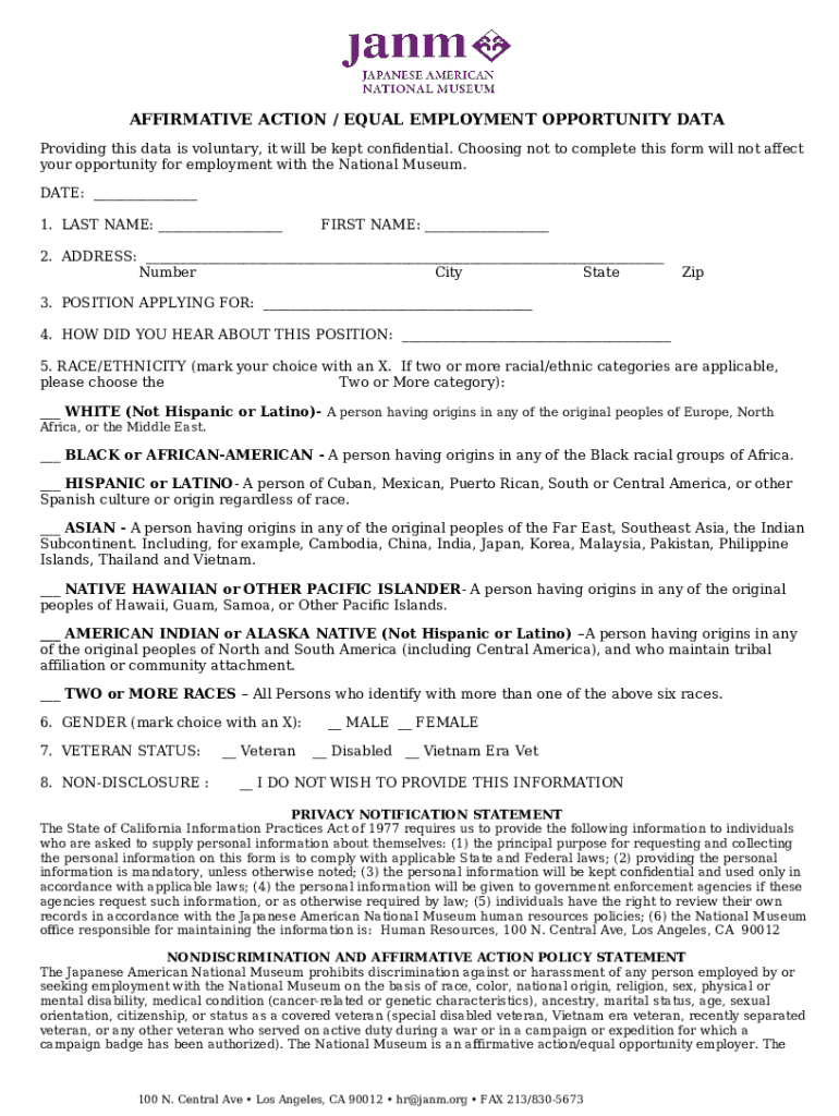 HR VU: Affirmative Action: Voluntary Self Identification Doc Template ...