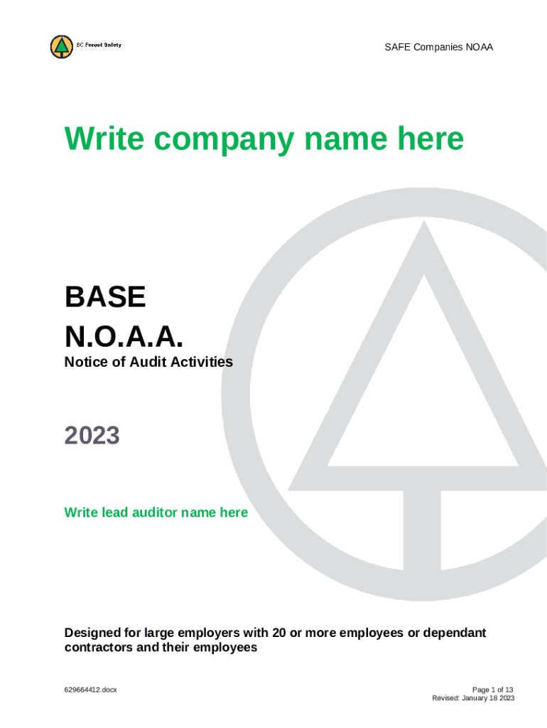 Notice of Audit Activities - Single Company. BASE NOAA Doc Template ...