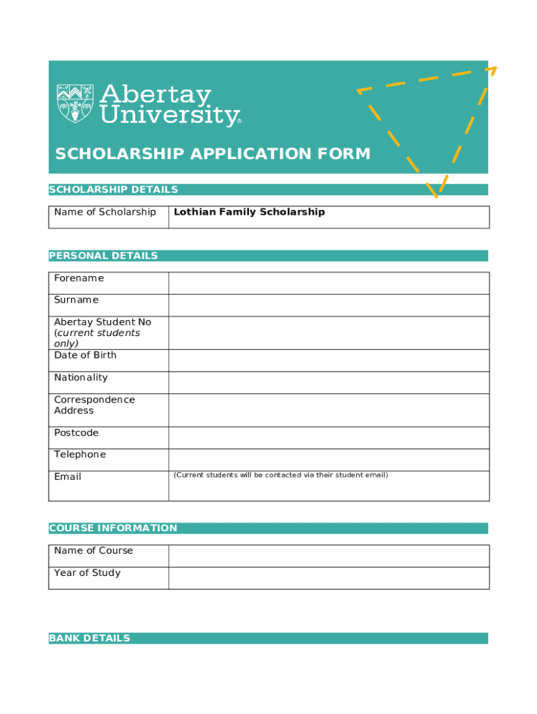 Lothian Family Scholarship Application . Scholarship Application Doc Template | pdfFiller