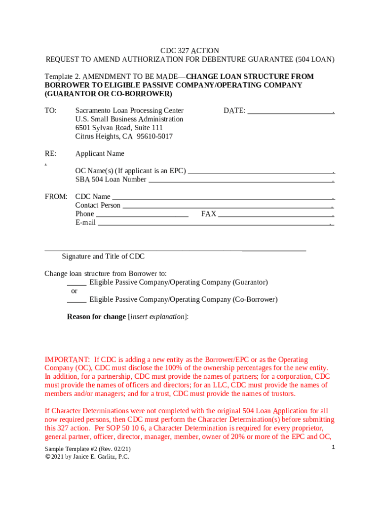 327 Template #2 Change Loan Structure from Borrower to ... Doc Template ...