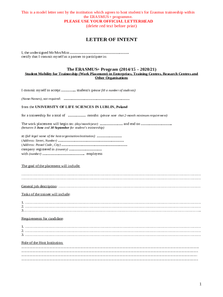 Model of Letter of Intent* Doc Template | pdfFiller