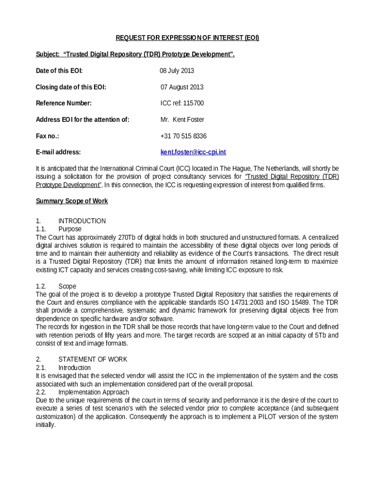 What is a Request for Expressions of Interest (REOI) and ... Doc Template | pdfFiller