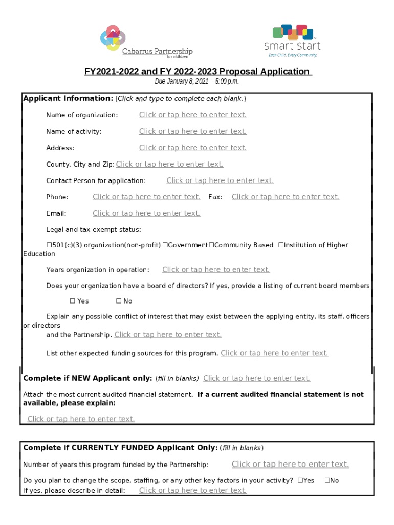 FY2021-2022 and FY 2022-2023 Proposal Application Doc Template | pdfFiller