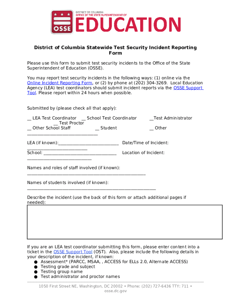 Test Security Incident Report osse - DC.gov - osse dc Doc Template ...