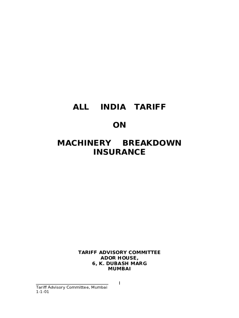 all india tariff on contractor's plant and machinery insurance Doc ...