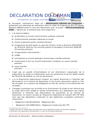 1 DECLARATION DU DEMANDEUR Par la prsente, je ... Doc Template | pdfFiller