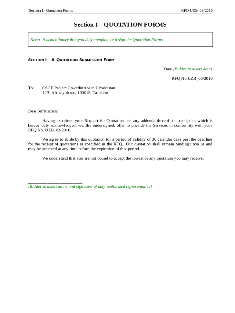 Note:It is mandatory that you duly complete and sign the Quotation s ...