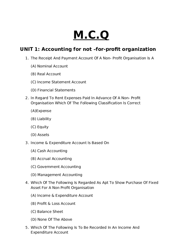 Accounting for Not for Profit Organisation Class 12 MCQs ... Doc Template | pdfFiller