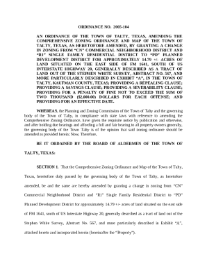 City Ordinances - Town of Talty, Texas Doc Template | pdfFiller