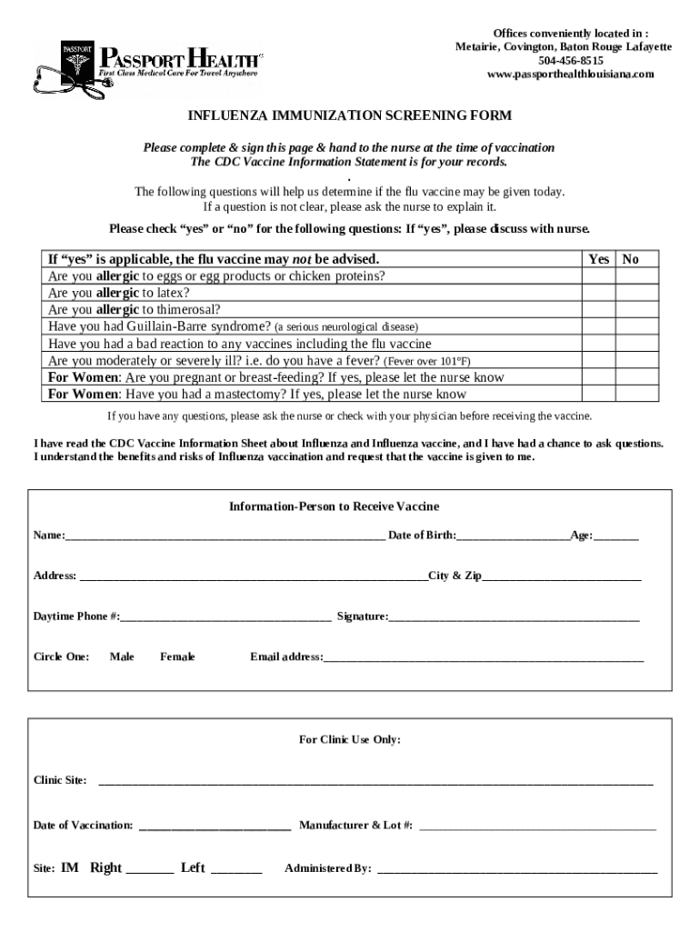 influenza vaccine health screen & permission - Maine.gov Doc Template ...