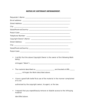 Notice of Copyright Infringement Doc Template | pdfFiller