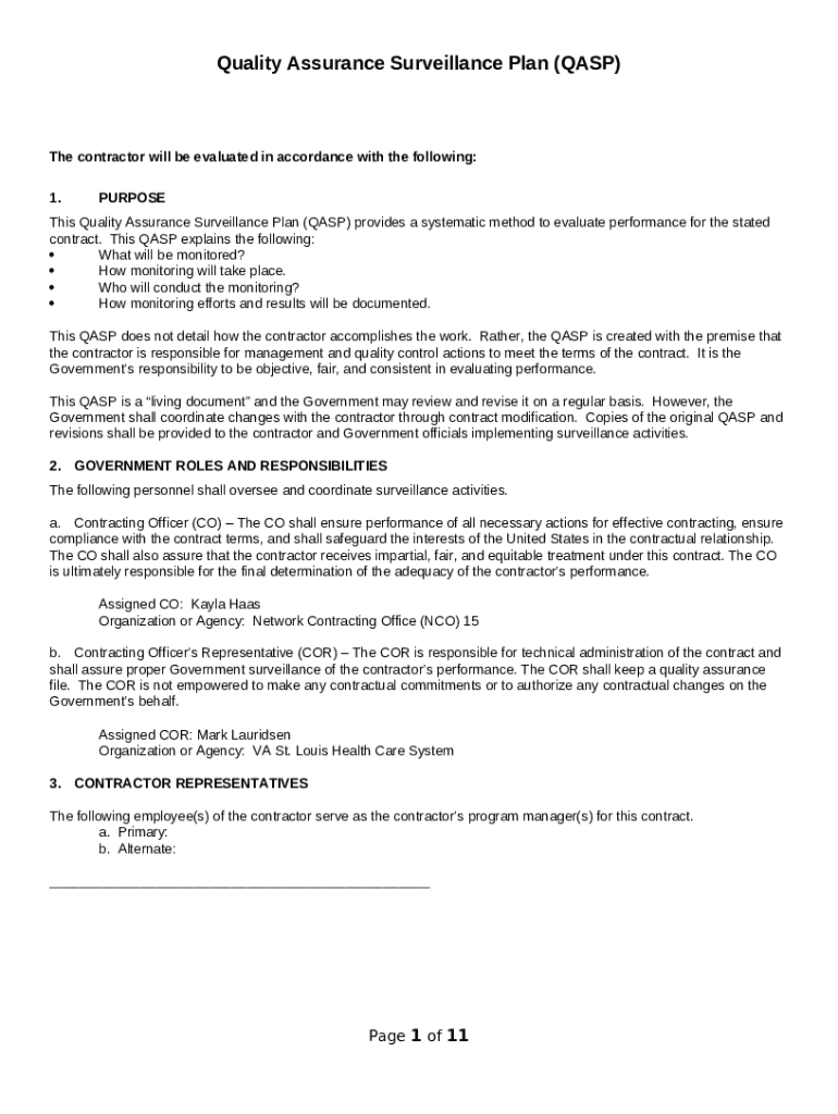 QASP Template - Quality Assurance Surveillance Plan Doc Template ...