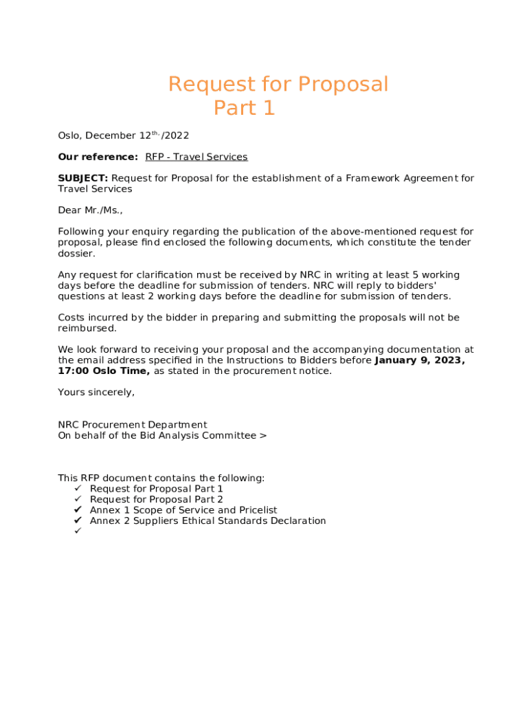 Request for Proposal for the establishment of a Framework ... Doc Template | pdfFiller