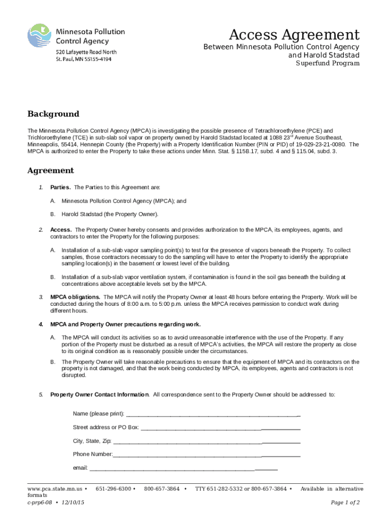 Access Agreement between MPCA and company or individual Doc Template ...