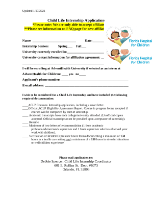 COMMON CHILD LIFE INTERNSHIP APPLICATION For ... Doc Template | pdfFiller