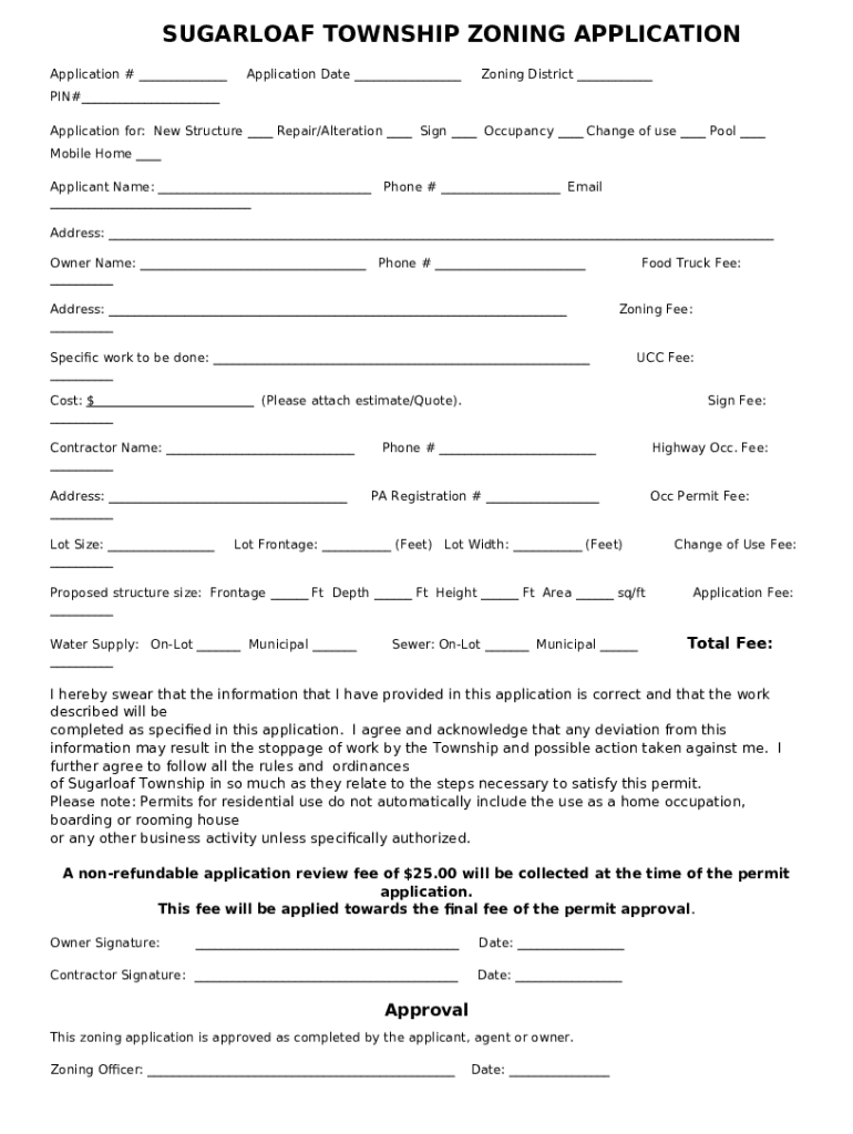 Zoning Application - Sugarloaf Township Doc Template | pdfFiller