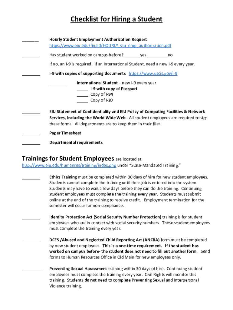 Fillable Online EIU STUDENT EMPLOYMENT AUTHORIZATION REQUEST ... Fax Email Print - pdfFiller