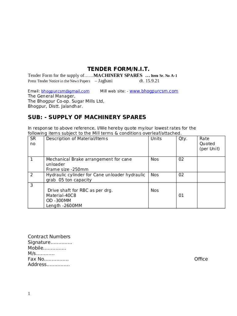sample tender notice Doc Template | pdfFiller