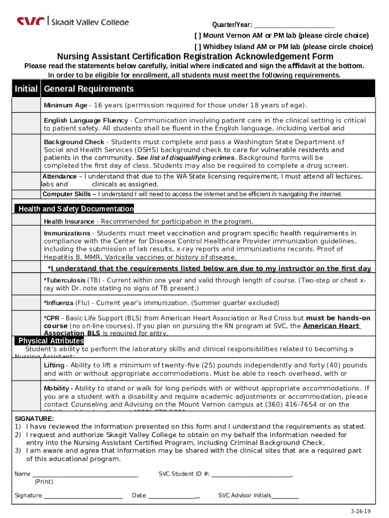NAC Acknowledgement - Skagit Valley College Doc Template | pdfFiller