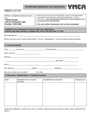 Confidential Application for Employment - YMCA Exeter Doc Template ...