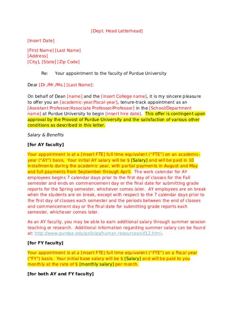 International Faculty Offer Letter Tenure-Track or with Tenure Doc ...