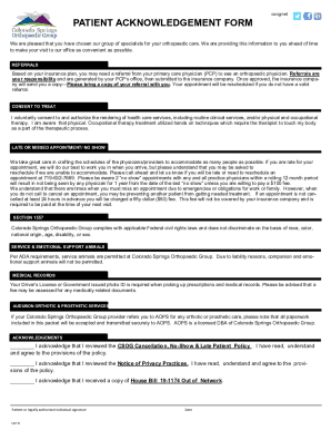 Fillable Online PATIENT ACKNOWLEDGEMENT FORM Fax Email Print - pdfFiller