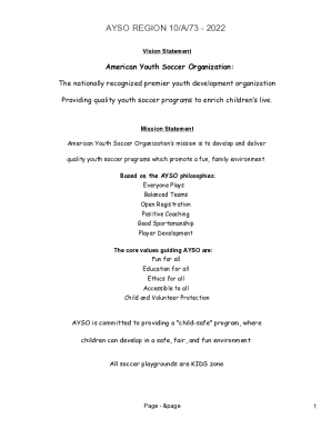 Fillable Online AYSO's Vision and Mission Statements - Youth Soccer Fax ...