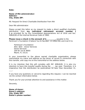 Authorization for Qualified Charitable Distribution from my IRA Doc ...