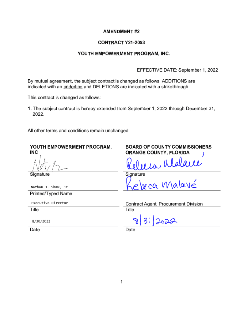 Fillable Online ftp orangecountyfl AMENDMENT #2 CONTRACT Y21-2053 YOUTH ...