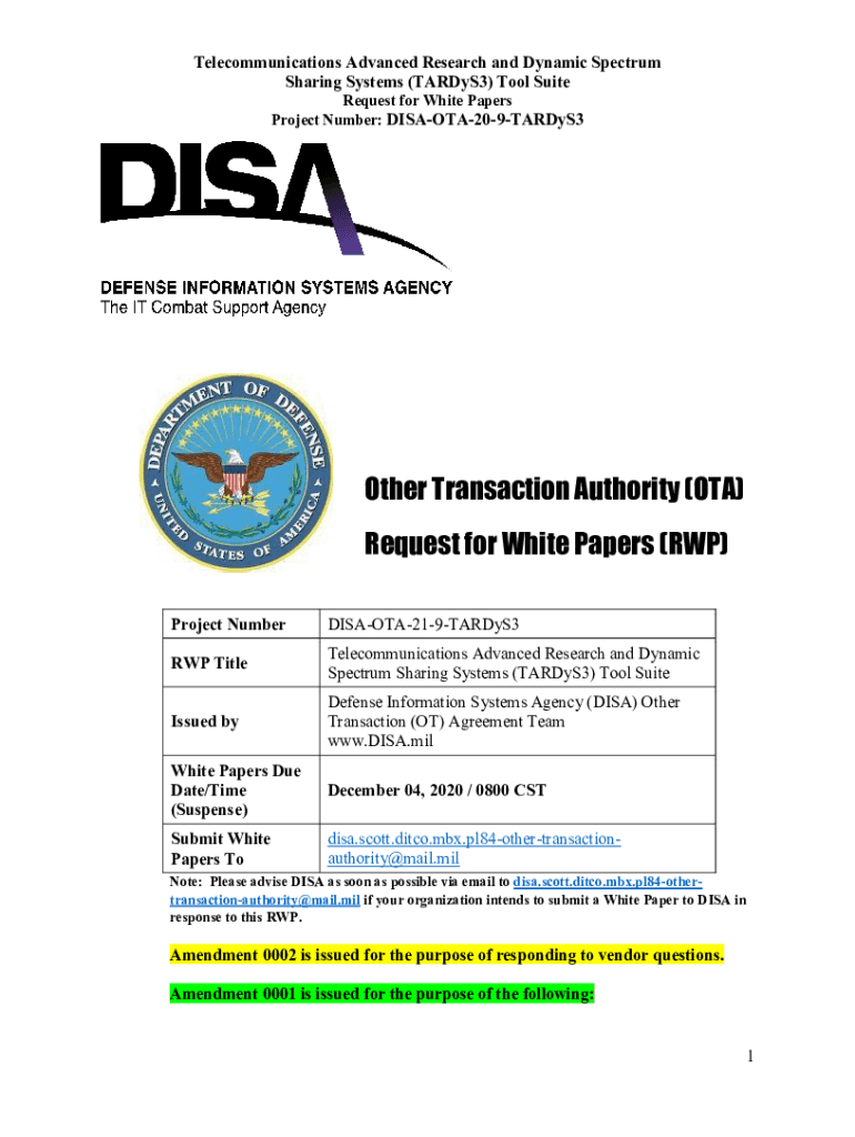 Fillable Online Other Transaction Authority (OTA) Request for White ...