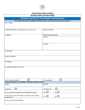 Fillable Online gp/nhs application form - William Merritt Centre Fax ...