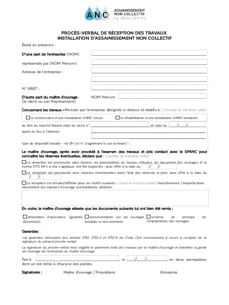 Fillable Online DFAP-PRO Procs-verbal de rception des travaux d ... Fax ...