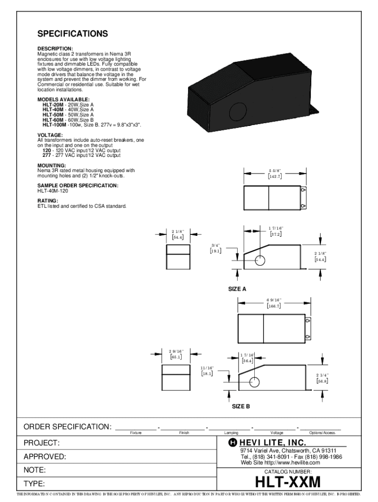 Fillable Online HLT-XXM SPEC SHEET - Sheet1.pdf Fax Email Print - pdfFiller