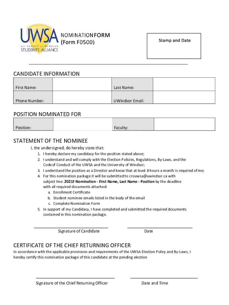 Fillable Online Position Nominated For Statement of the Nominee ...