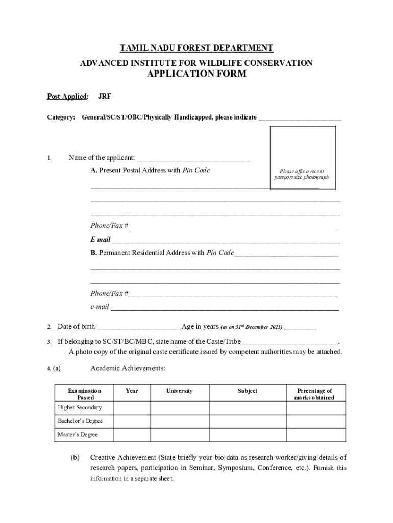 Fillable Online Tamil Nadu Forest Department Fax Email Print - pdfFiller