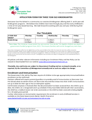 Fillable Online Application Form for Three Year Old Kindergarten Fax ...